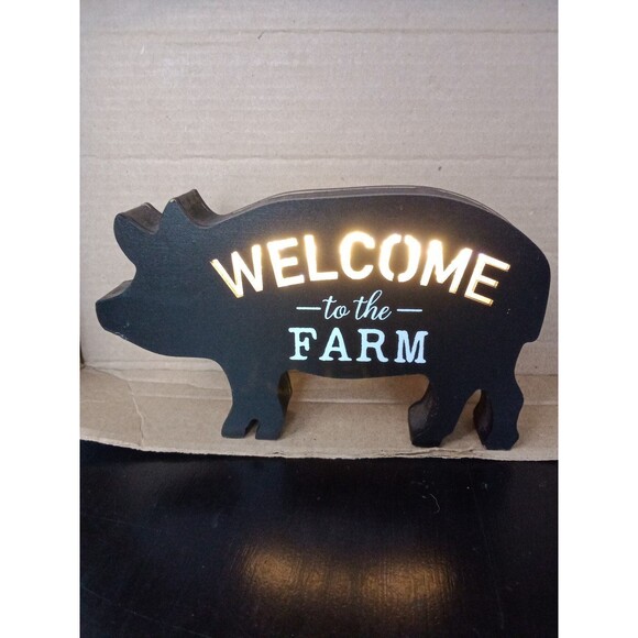 Handmade | Accents | Small Farm Pig Lightup Welcome Standing Sign ...